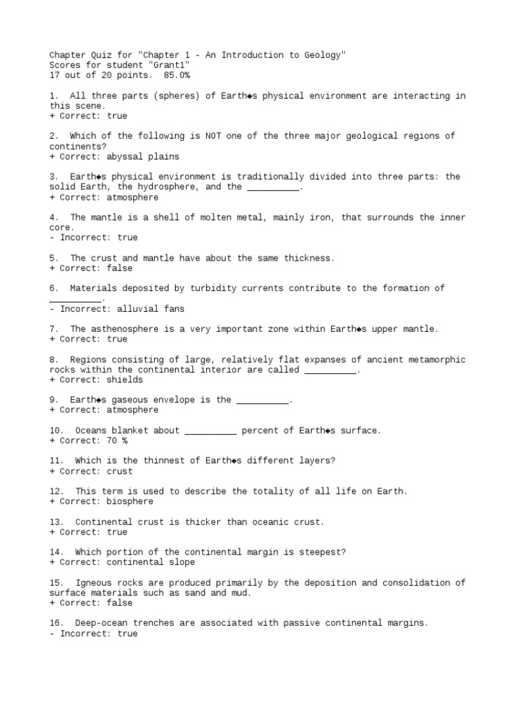 An Introduction To Geology - Chapter Quiz With Answers | PDF