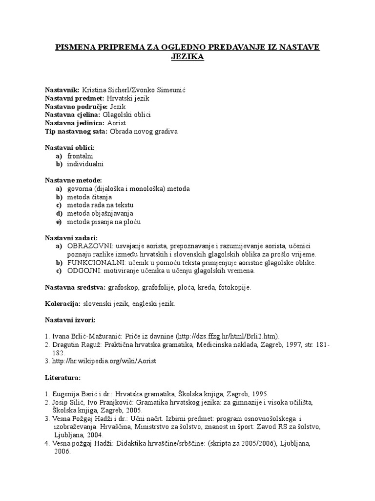 Aorist - Pismena Priprema | PDF