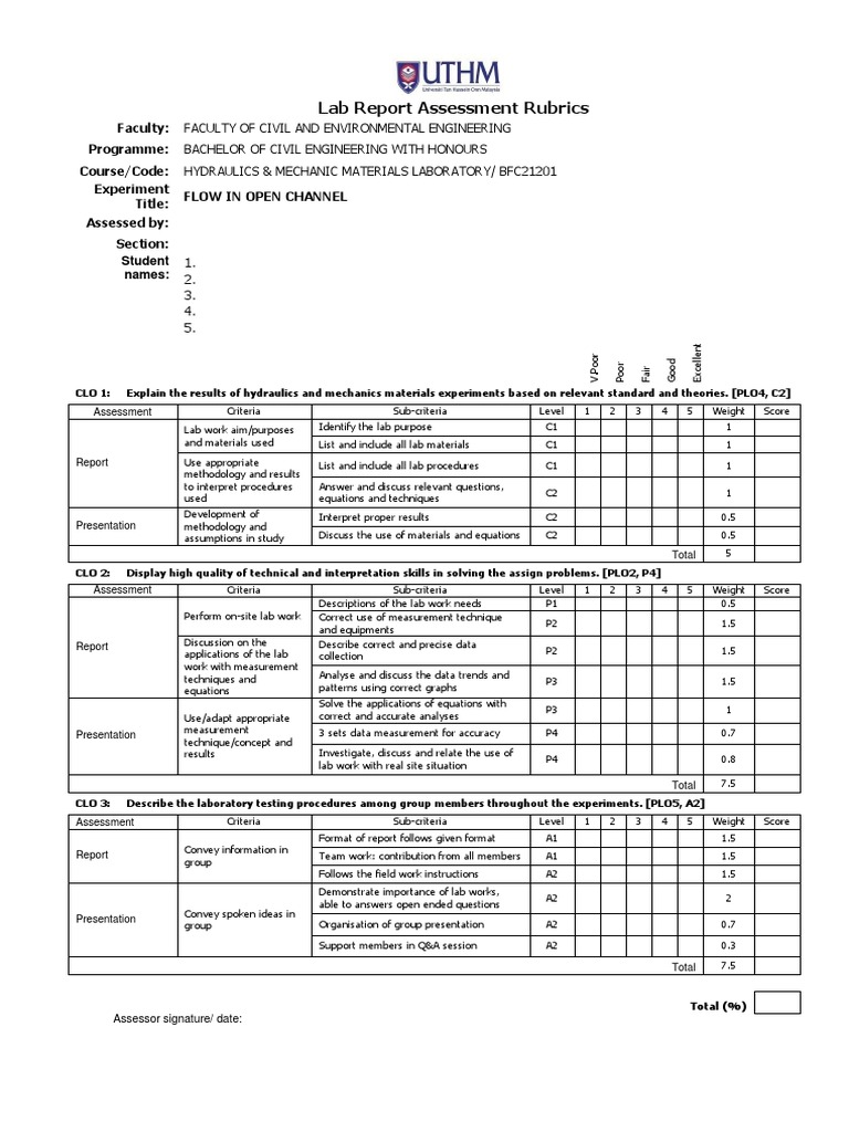 Flow in Open Channel Experiment UTHM Lab Sheet | PDF | Laboratories | Experiment