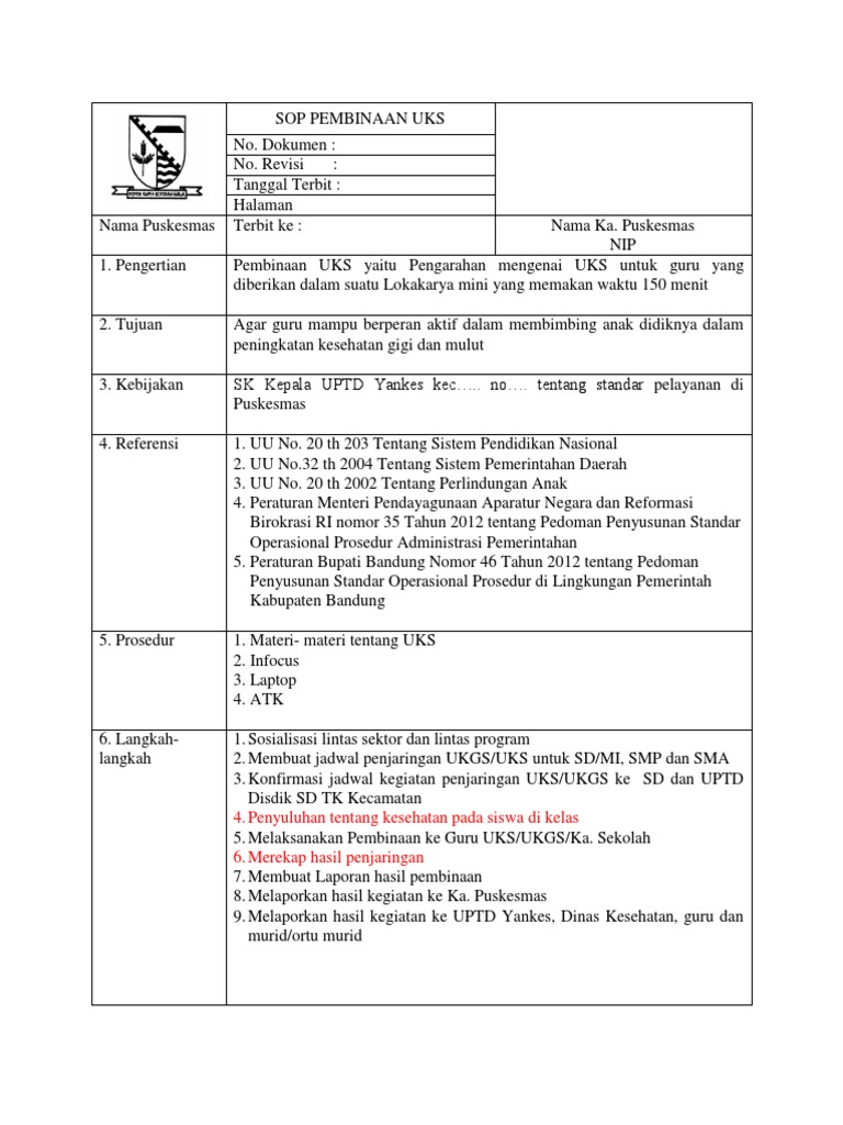Sop Pembinaan Uks | PDF