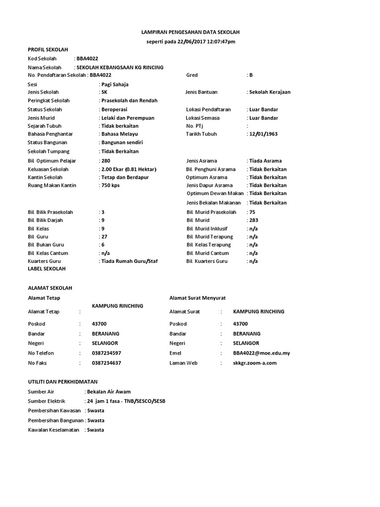 Contoh Data Emis Sekolah | PDF