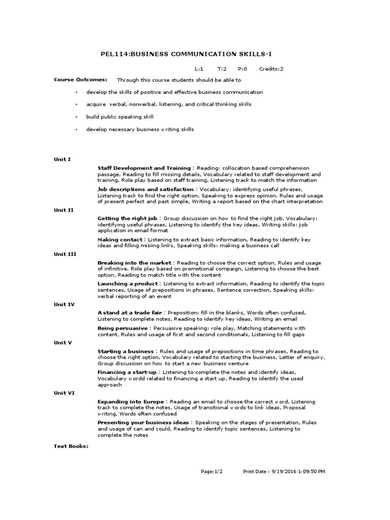 Business Communication Skills Course | PDF | Vocabulary | Communication