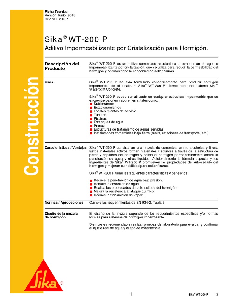 Sika WT-200 P | PDF | Cemento | Agua