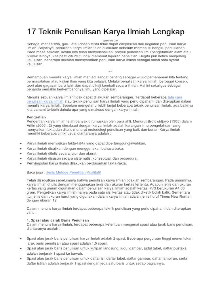 17 Teknik Penulisan Karya Ilmiah Lengkap | PDF