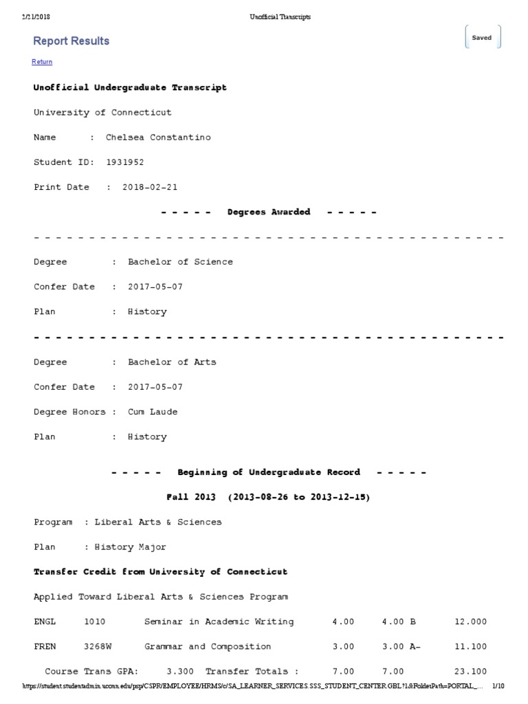 Unofficial Transcript | PDF | Academic Degree | Graduate School