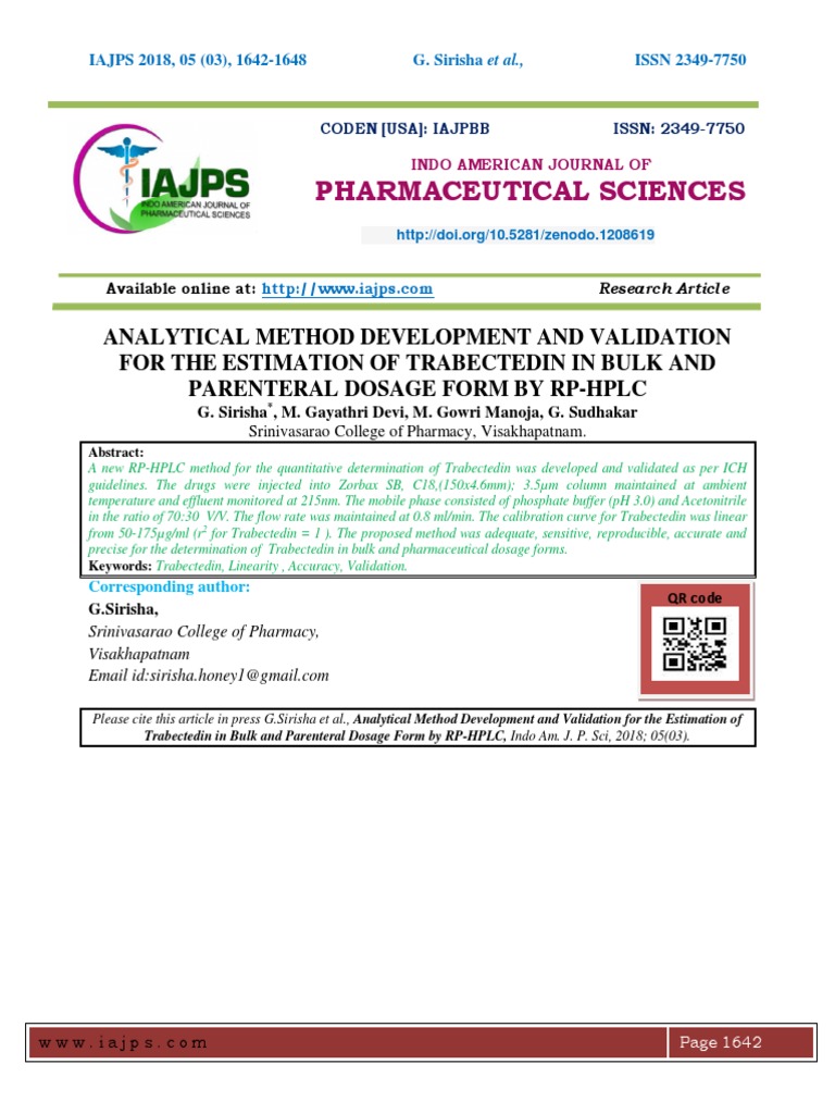 Analytical Method Development And Validation For The Estimation Of Trabectedin In Bulk And