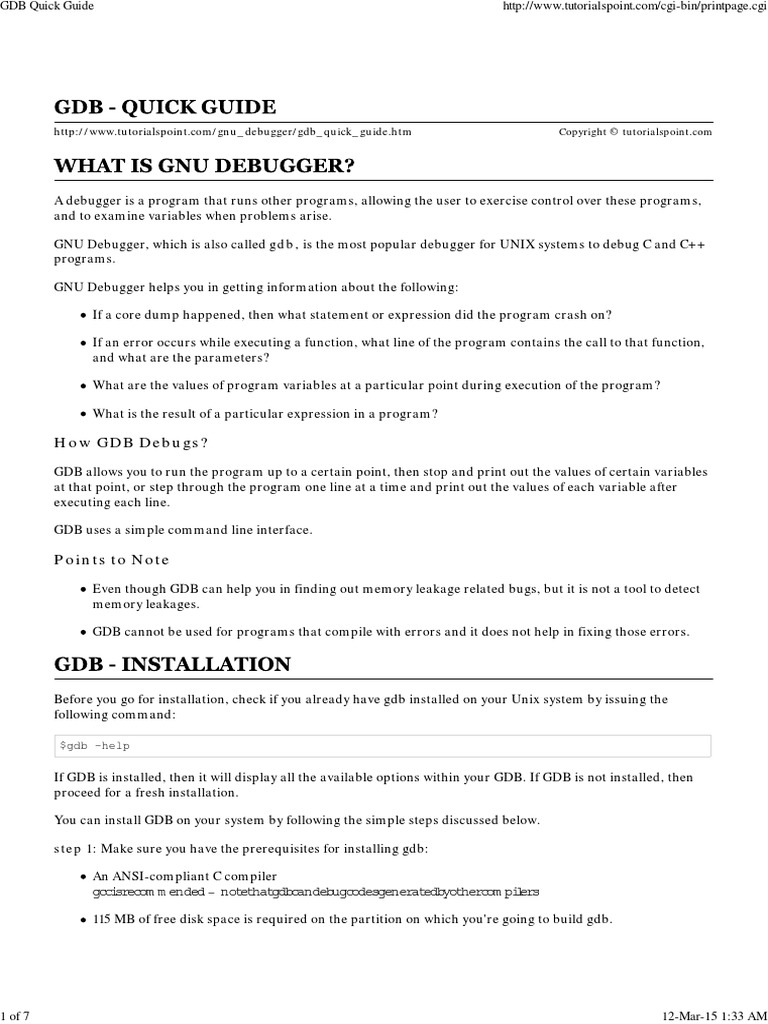 GDB Quick Guide | PDF | Computer Program | Programming