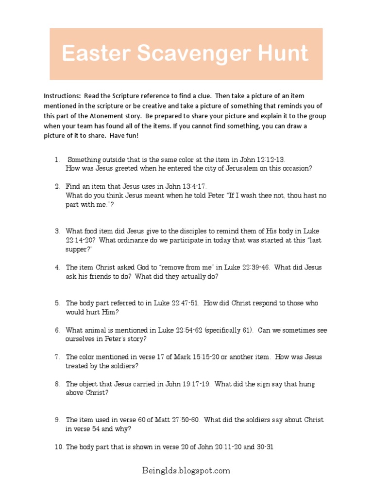 Easter Bible Scavenger Hunt Guide | PDF