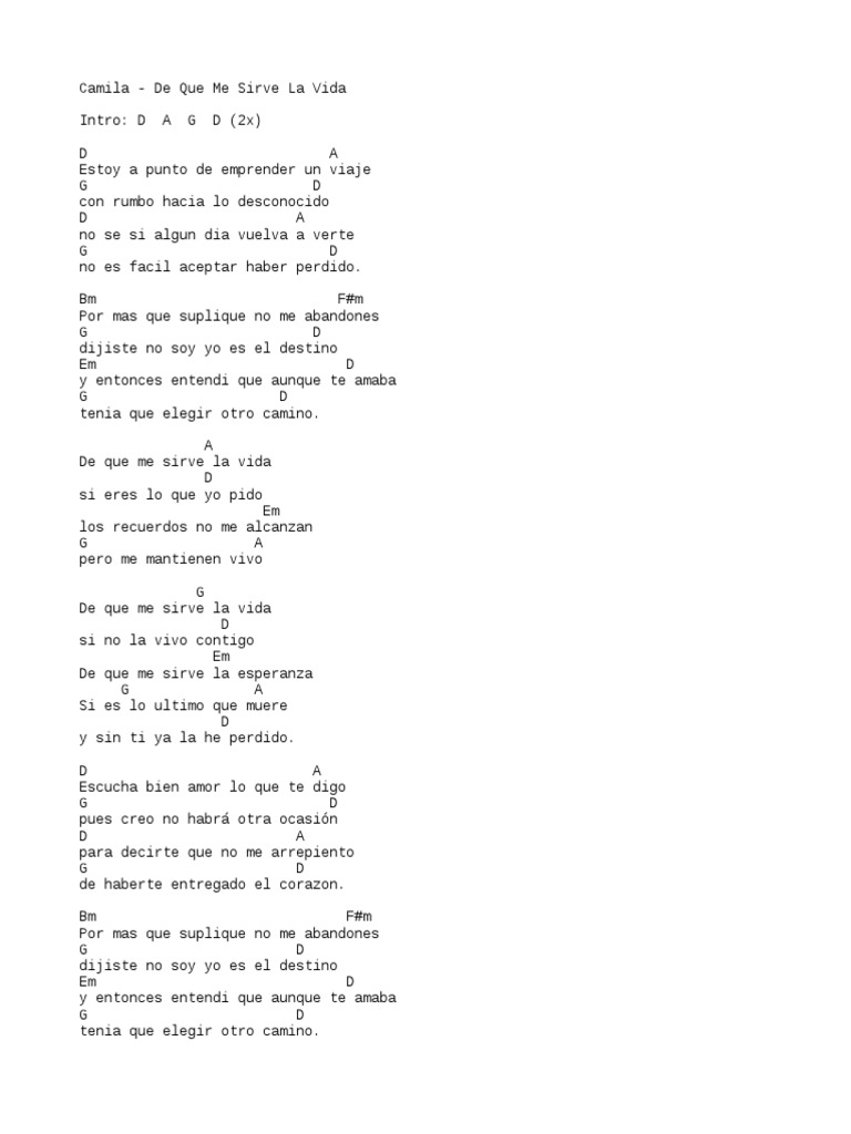 Letra y acordes: De qué me sirve la vida | PDF