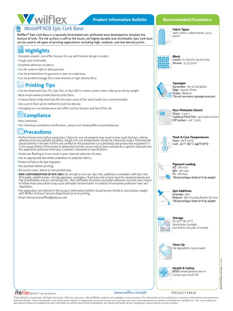 18000PFXCB Epic Cork Base | PDF | Ink | Materials