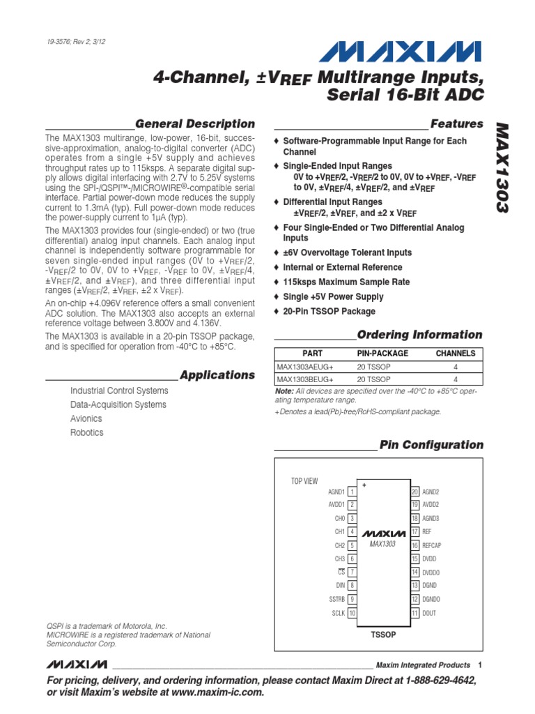 Max 1303 | PDF | Analog To Digital Converter | Signal To Noise Ratio