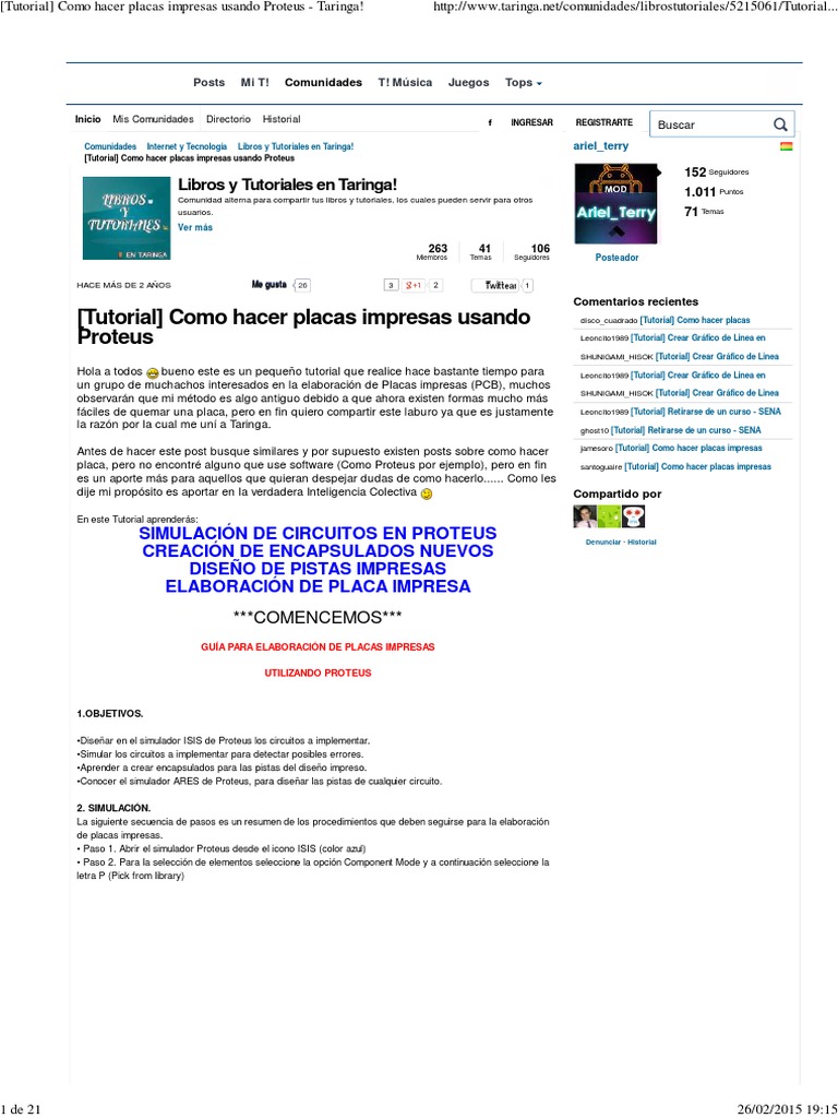 (Tutorial) Como Hacer Placas Impresas Usando Proteus - Taringa! | PDF | Soldadura | Construcción