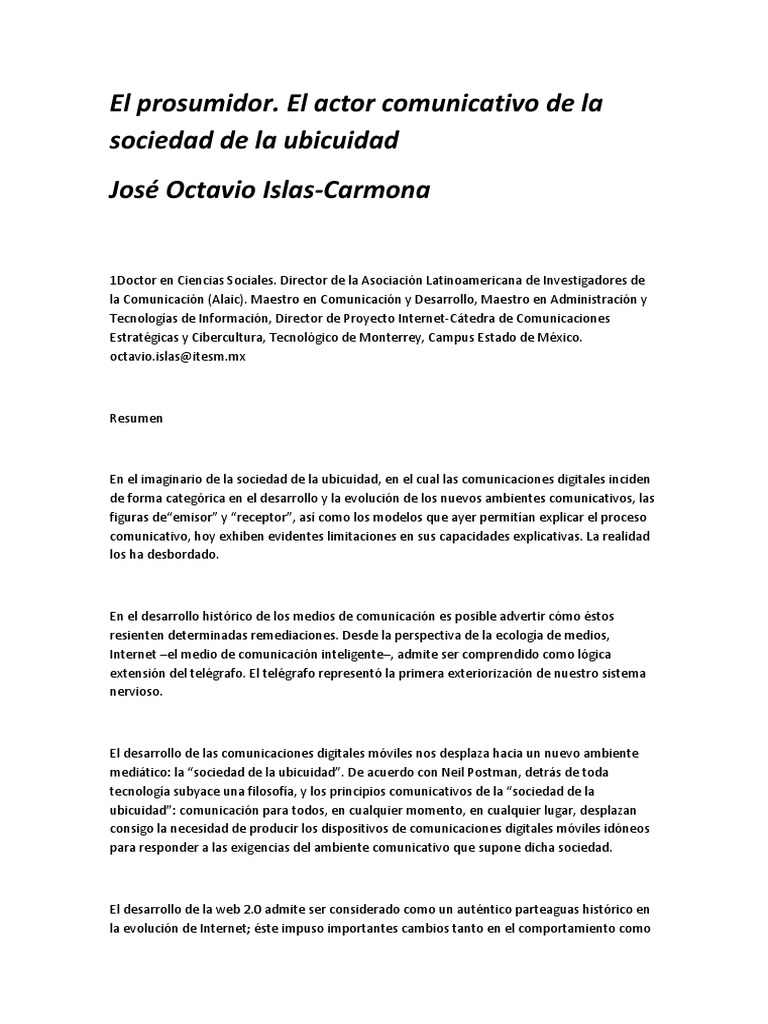 El Prosumidor en la Era Digital | PDF | Internet | Comunicación