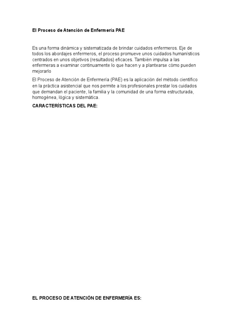 El Proceso de Atención de Enfermería PAE | PDF | Enfermería ...