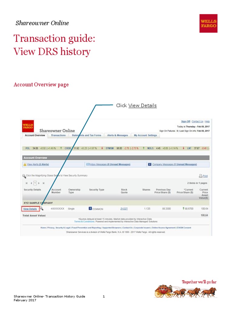 Transaction Guide: View DRS History: Shareowner Online | PDF
