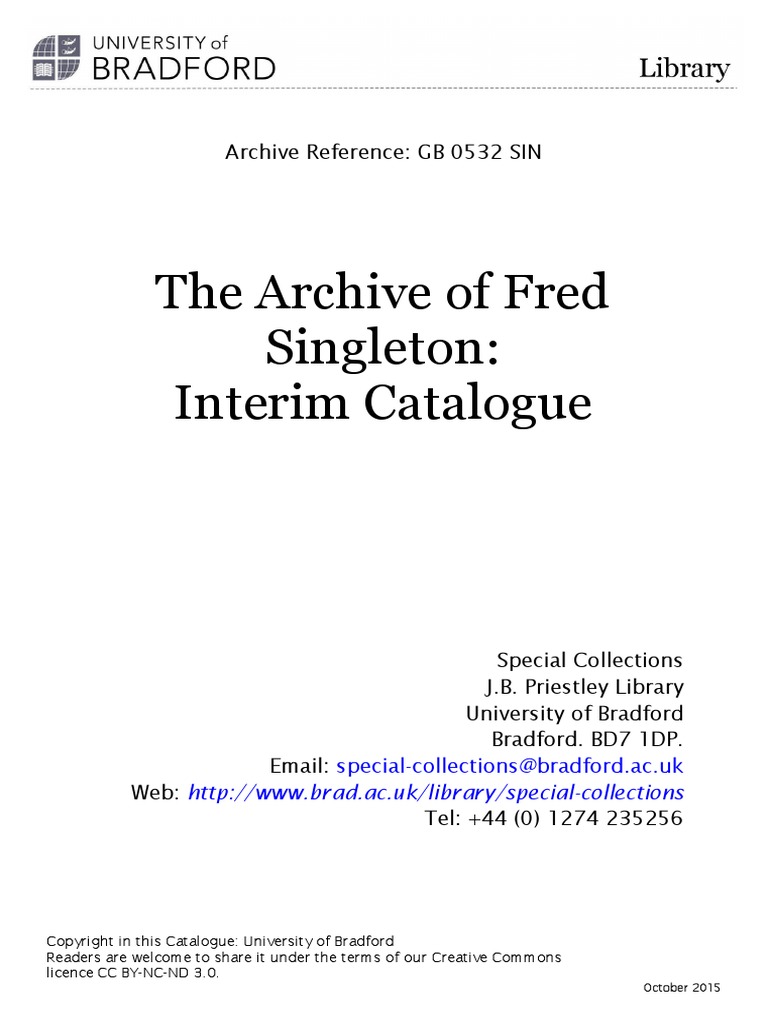 SIN Fred Singleton Archive Interim Series Level Catalogue Oct 2015 ...