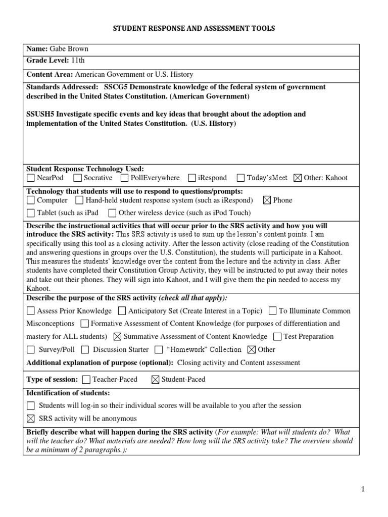 SRT Kahoot Lesson Plan | PDF | Educational Assessment | Question