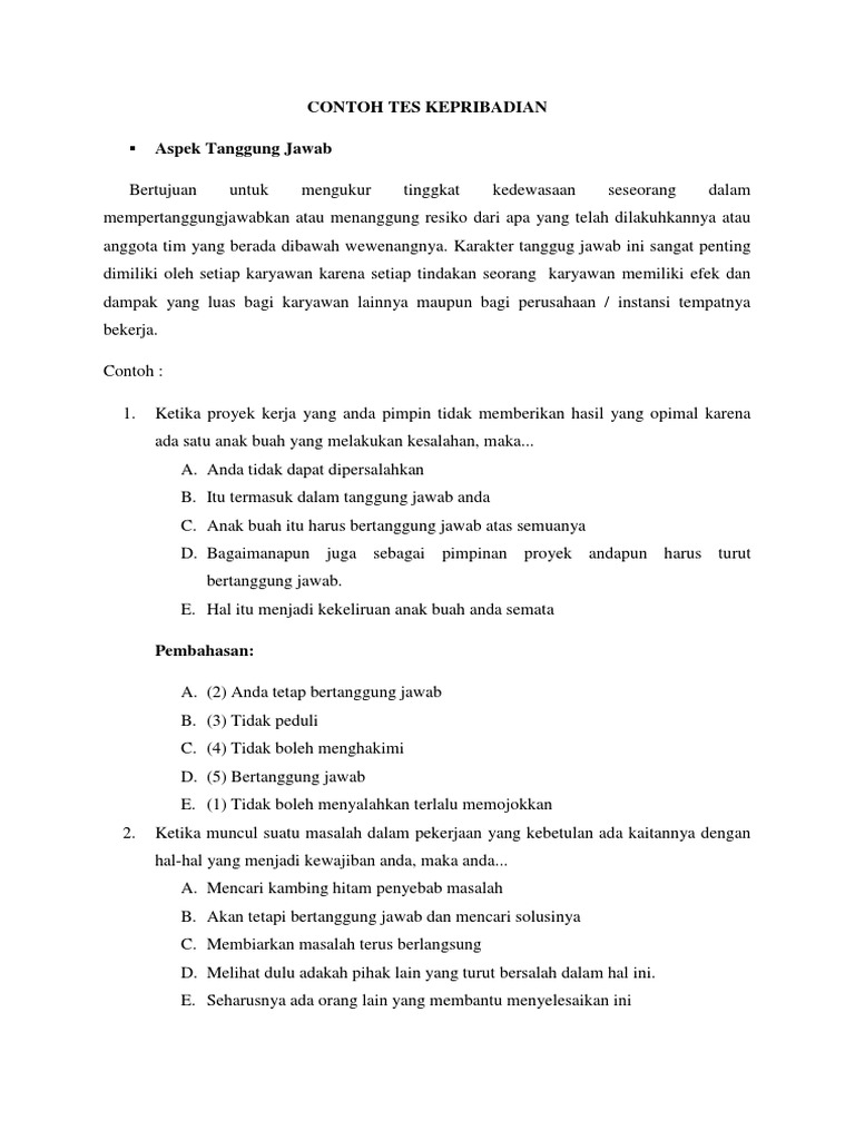 Contoh Tes Kepribadian | PDF