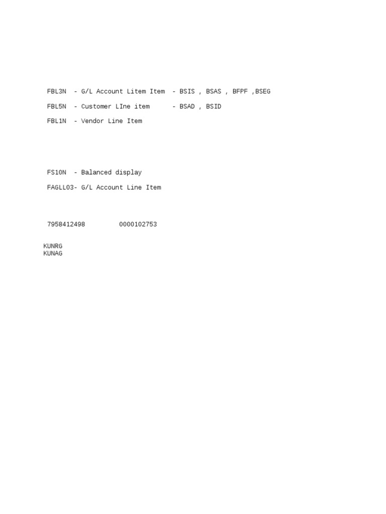 FBL3N | PDF | Finance & Money Management