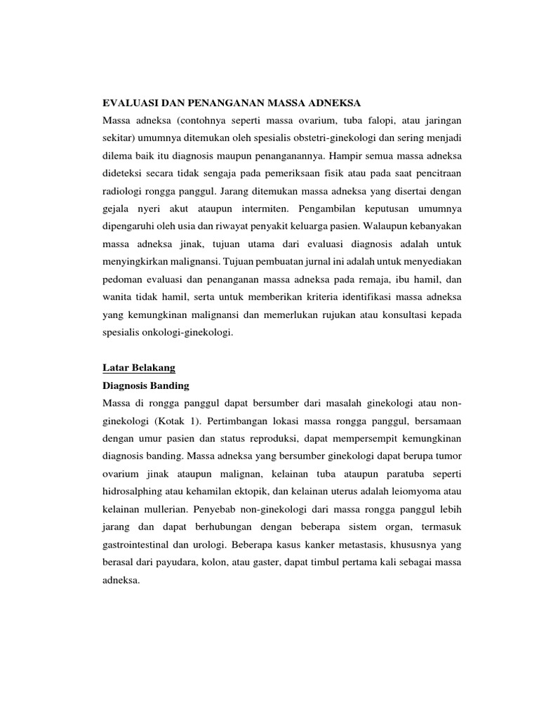 Evaluasi Dan Penanganan Massa Adneksa | PDF | Kesehatan Holistik
