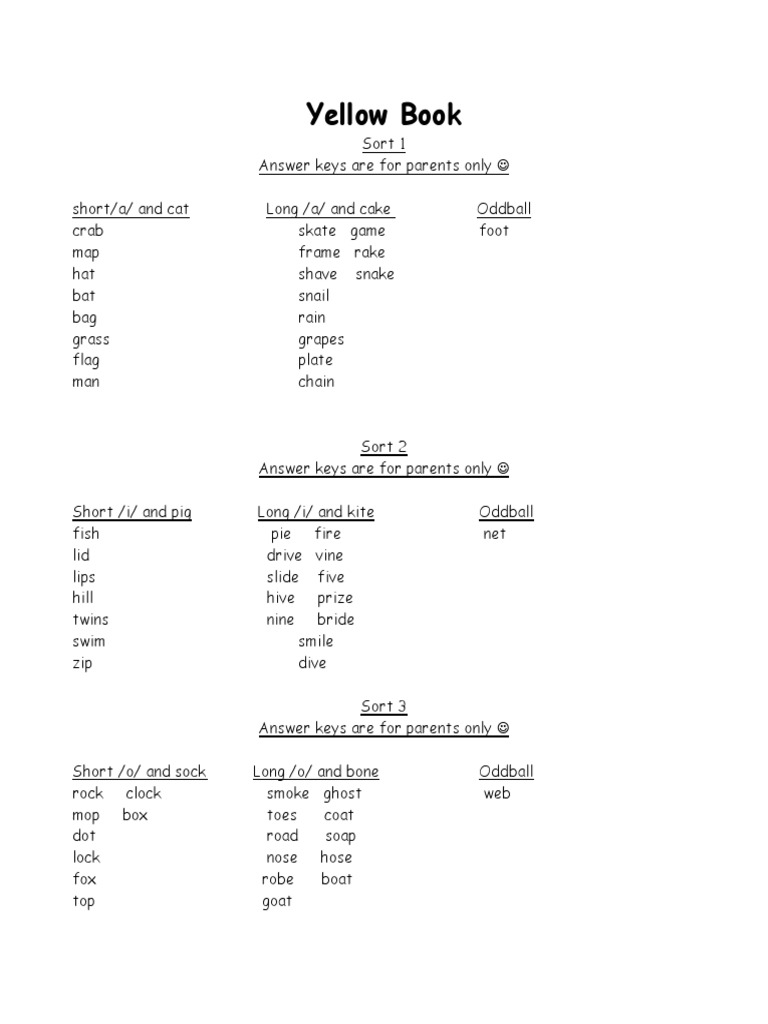 Yellow Book Word Sorts Guide | PDF | Nature