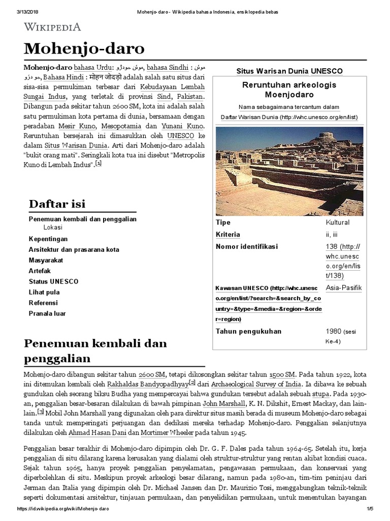 Mohenjo-Daro - Wikipedia Bahasa Indonesia, Ensiklopedia Bebas | PDF ...