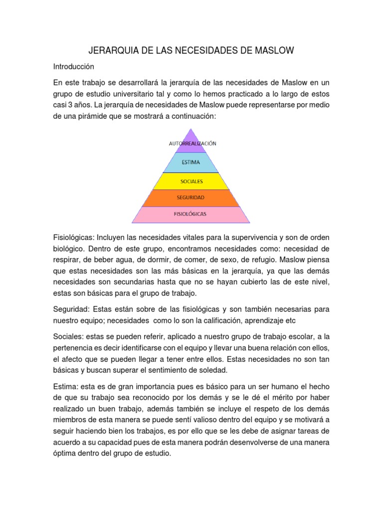 Jerarquia de Las Necesidades de Maslow | Descargar gratis PDF | Ciencia cognitiva | Ciencias del ...