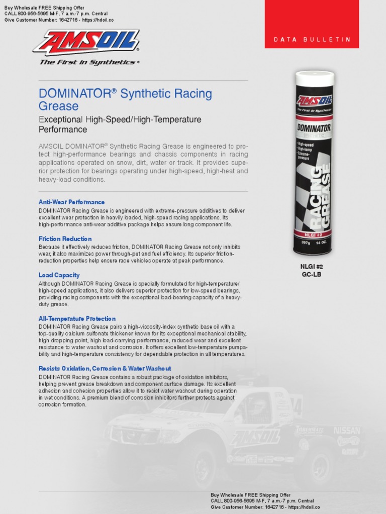 AMSOIL DOMINATOR® Synthetic Racing Grease (GRG) | PDF | Bearing ...