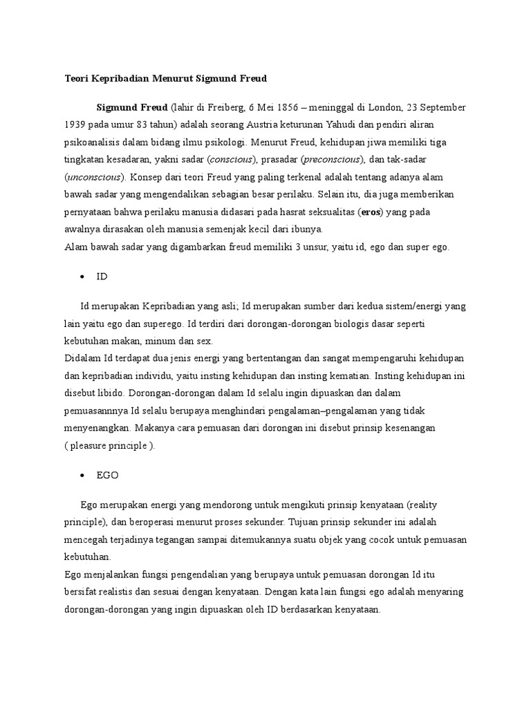 Teori Kepribadian Menurut Sigmund Freud | PDF