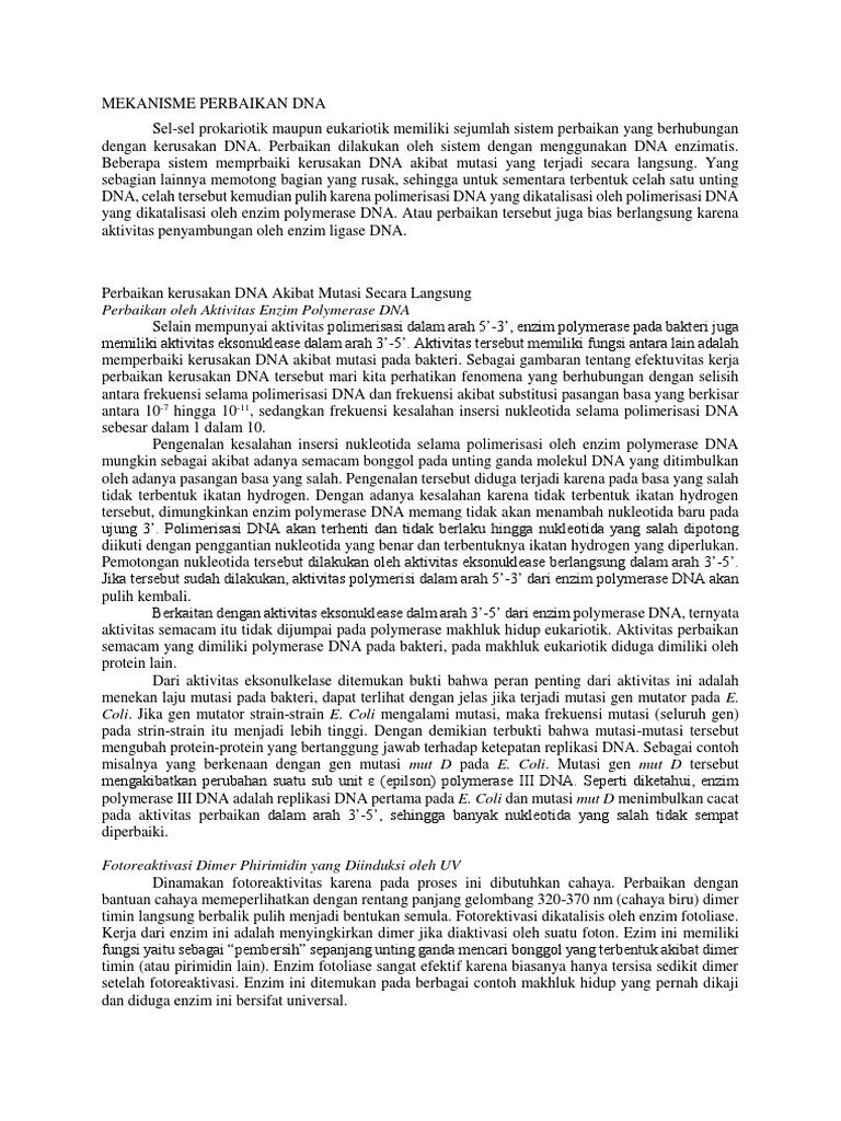 Mekanisme Perbaikan DNA | PDF