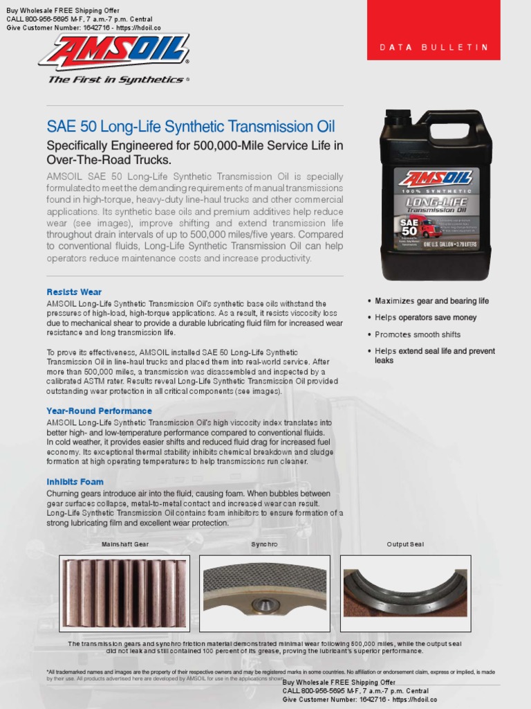 AMSOIL SAE 50 LongLife Synthetic Transmission Oil (ATF - ATL) | PDF ...