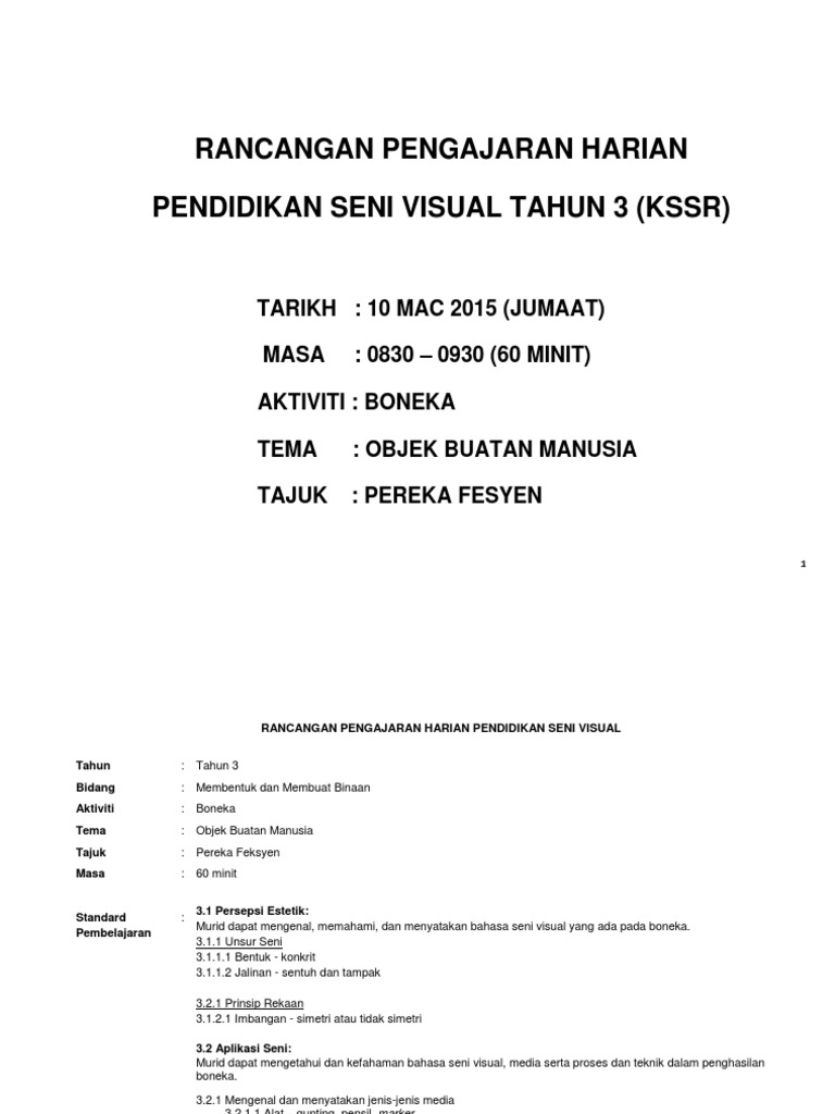 RPH KSSR Tahun 3 Boneka | PDF