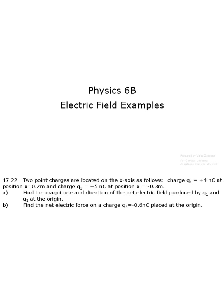 17.1 Physics 6B Electric Field Examples Long | PDF | Electric Field ...