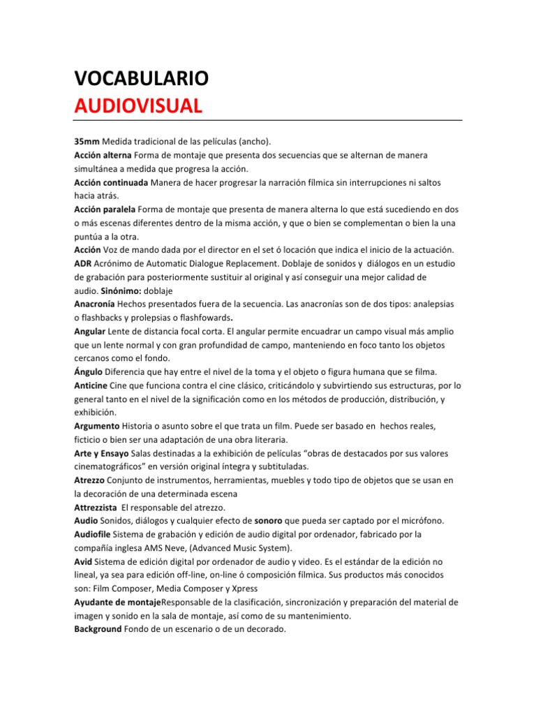 Vocabulario de Cine | PDF | Mc Carthyism | Ocio