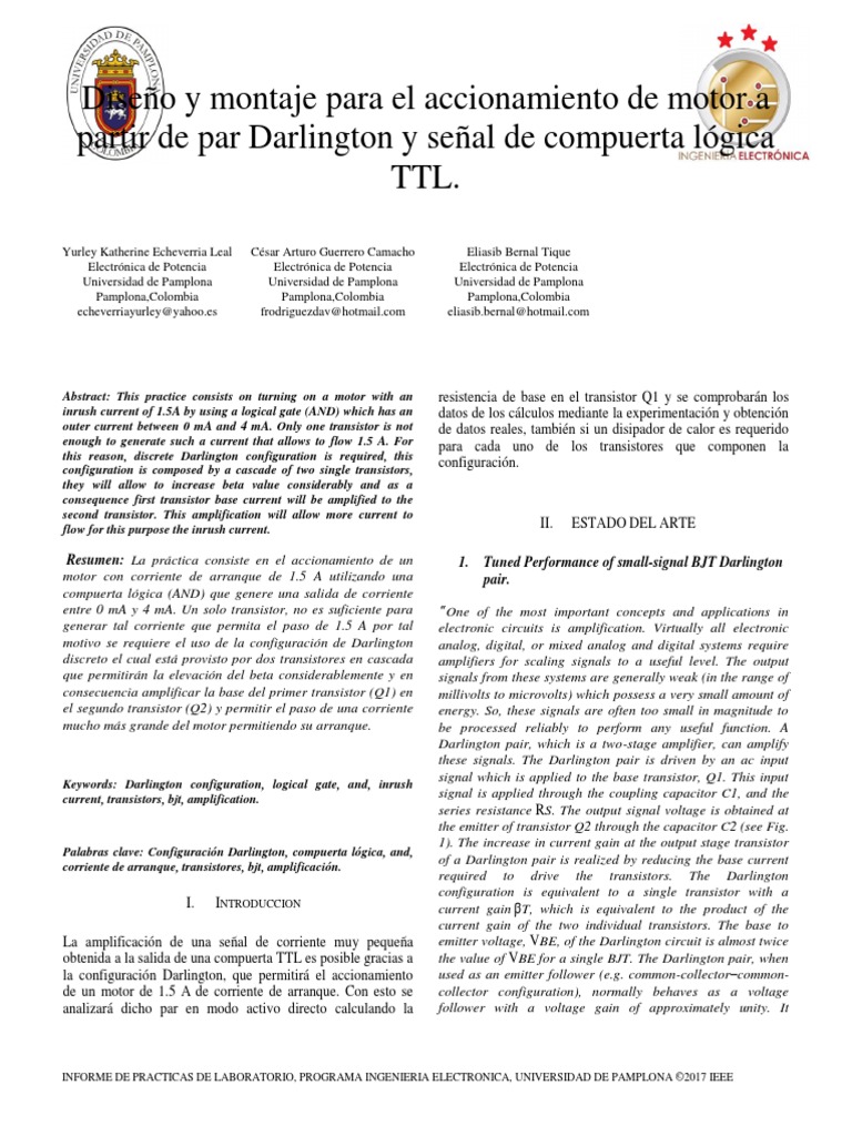 Informe - Par Darlington | PDF | Transistor de unión bipolar | Transistor