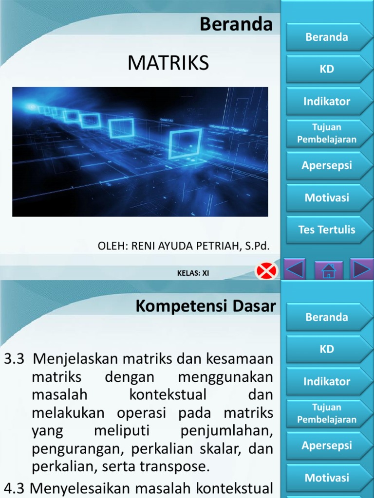 Apersepsi Dan Motivasi Materi Pengertian Dan Jenis-Jenis Matriks | PDF