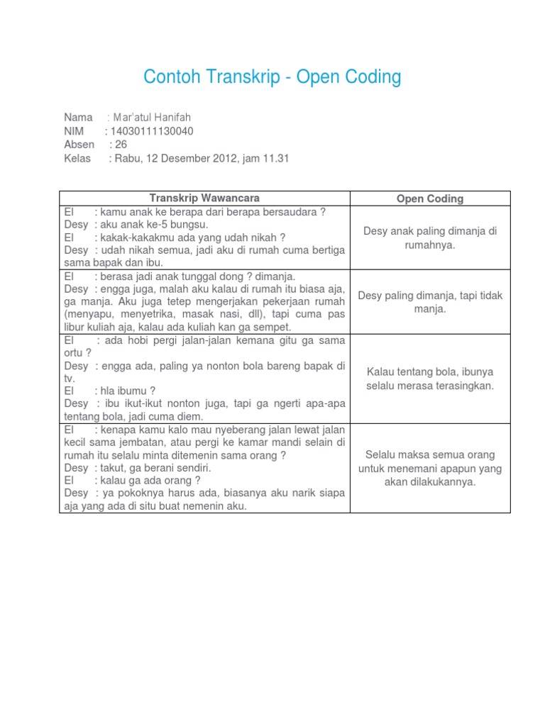 Kualitatif-Contoh Transkrip | PDF