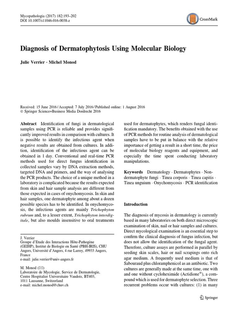 Diagnosis of Dermatophytosis Using Molecular Biology | PDF | Polymerase ...