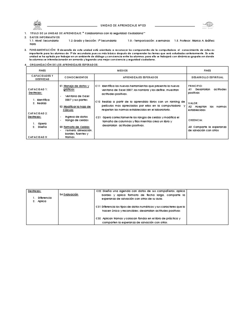Unidad de Aprendizaje Ept | PDF | Microsoft Excel | Cambio