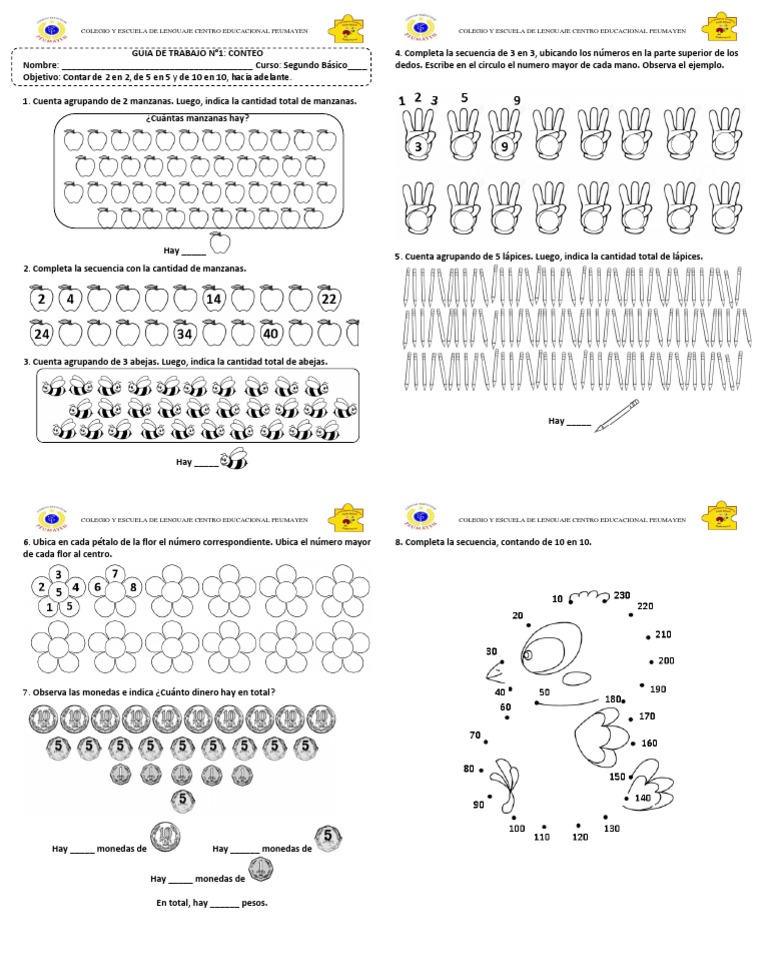 Guía de Conteo: 2, 5 y 10 en Segundo Básico | PDF