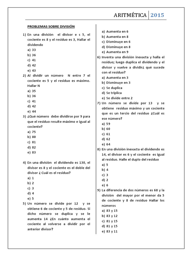 División problemas de Inicio | División (Matemáticas) | Objetos matemáticos