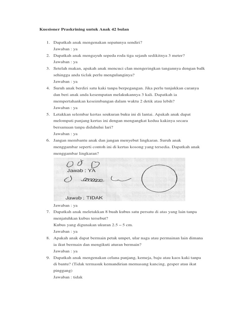 Kuesioner KPSP untuk Anak 42 Bulan | PDF