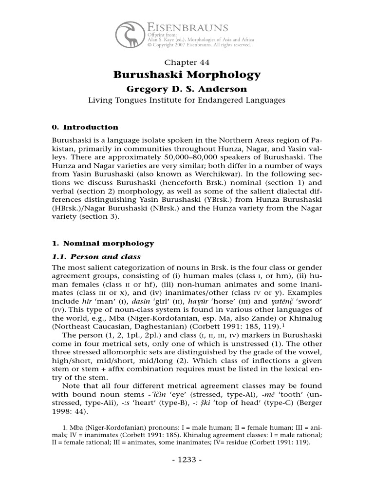 ''Burushaski Morphology'' (Eisenbrauns, 2007) | PDF | Subject (Grammar ...