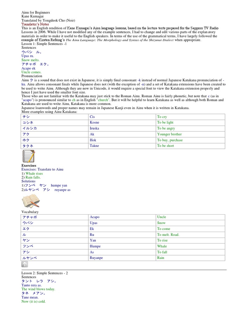 ''Ainu For Beginners'' (Unilang, 2009) | PDF | Japanese Language ...