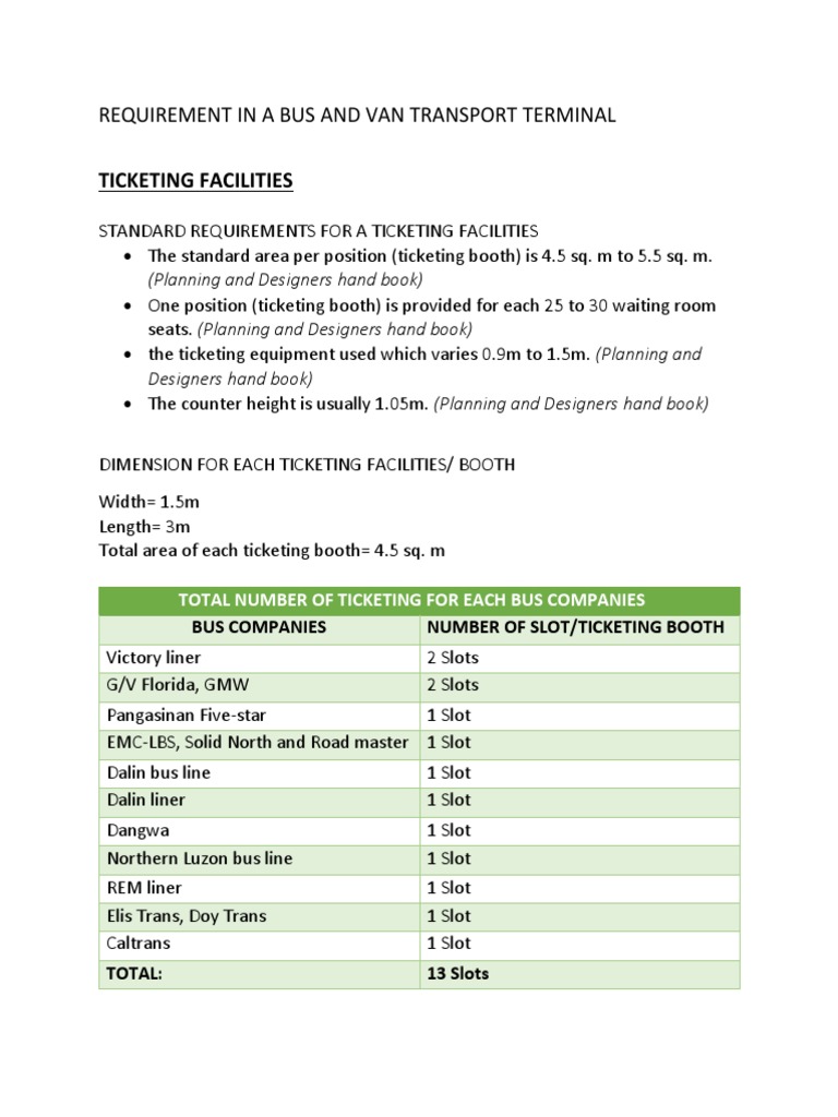Requirement in A Bus and Van Transport Terminal | PDF | Traffic | Bus