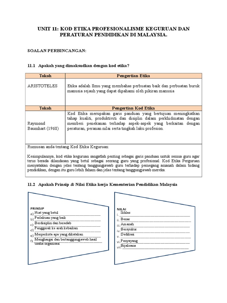 UNIT 11 Kod Etika Keguruan Peraturan | PDF