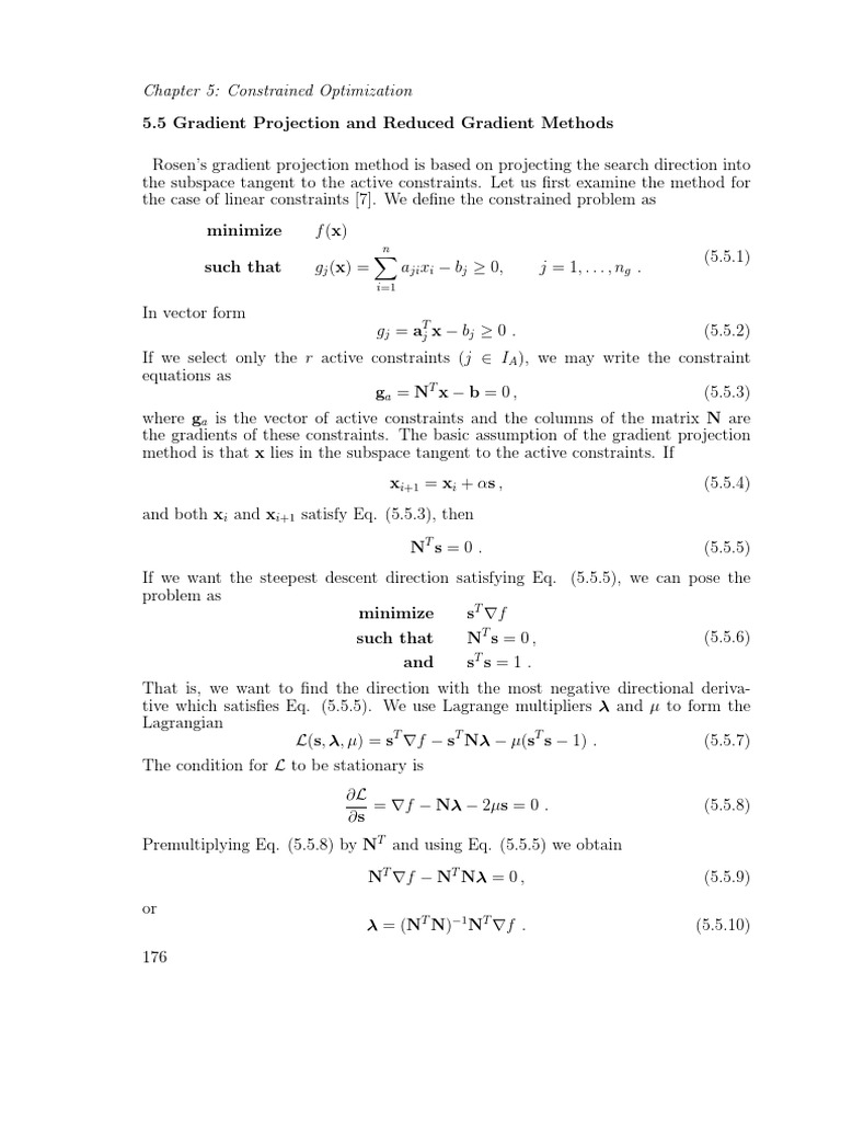 Rosen Gradient Projection Method | Download Free PDF | Algebra | Mathematical Optimization