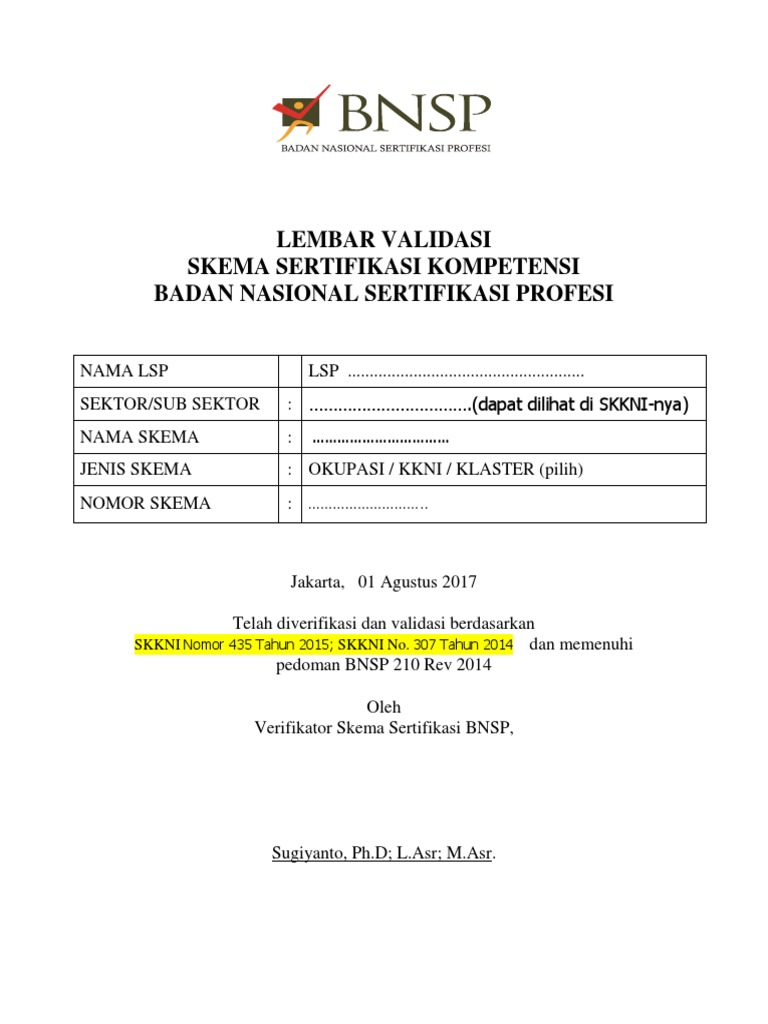 Form Validasi Skema BNSP - Contoh | PDF | Karier & Perkembangan | Komputer