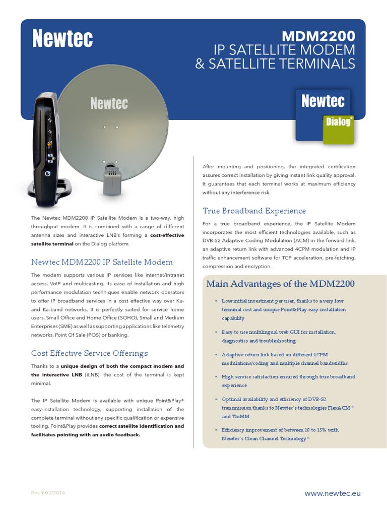 Newtec Mdm2200 on the Newtec Dialog Platform | Modem | Broadband