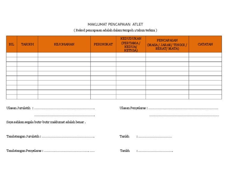 Borang Maklumat Pencapaian Atlet | PDF